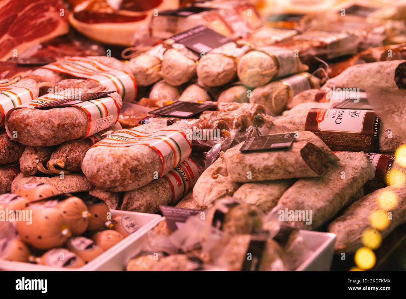 the meat and German sausage are seen inside a meat stall at Carlstadt ...