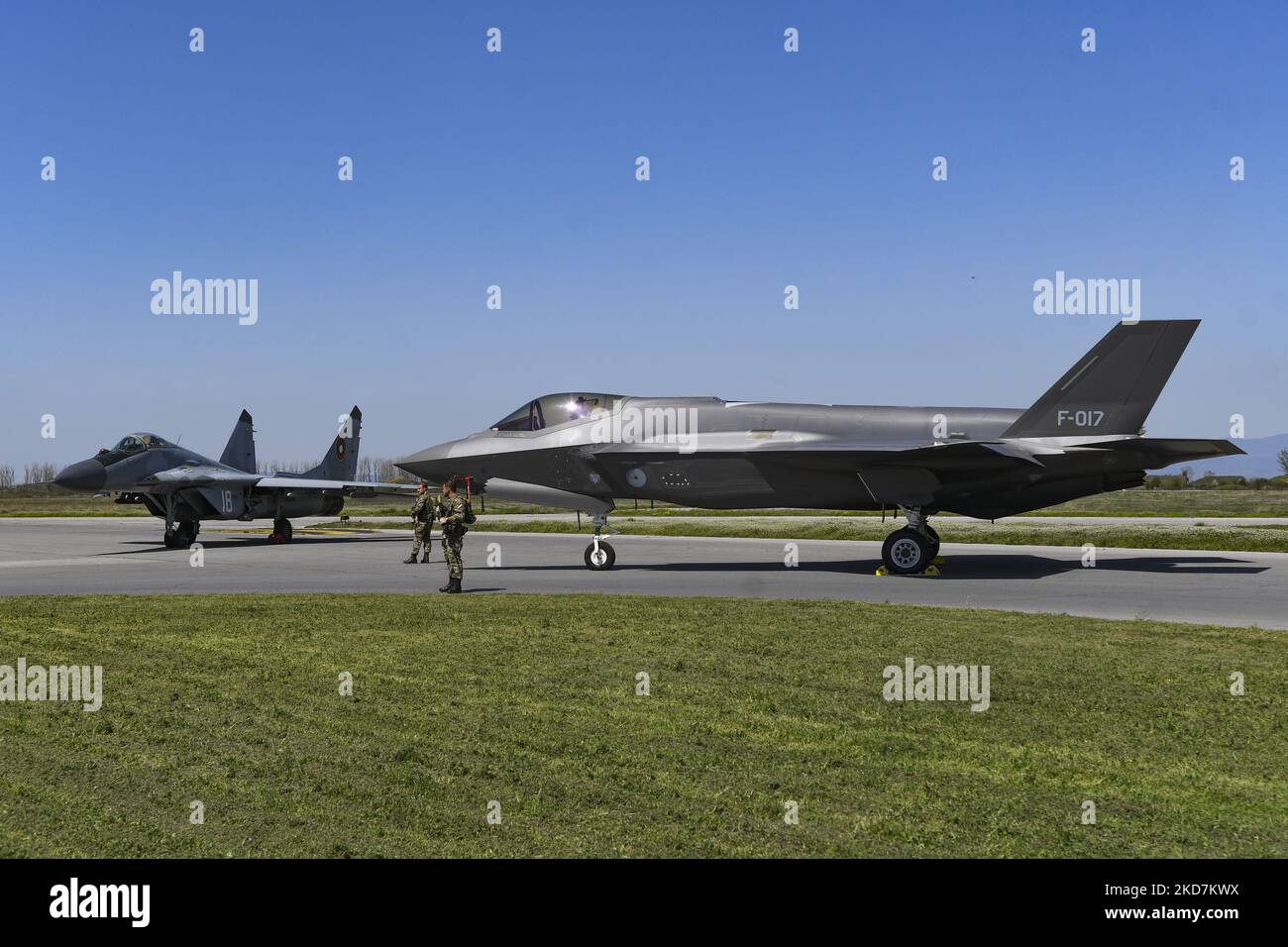 MiG-29 and F-35 jets at Graf Ignatievo Air Force Base near Plovdiv ...