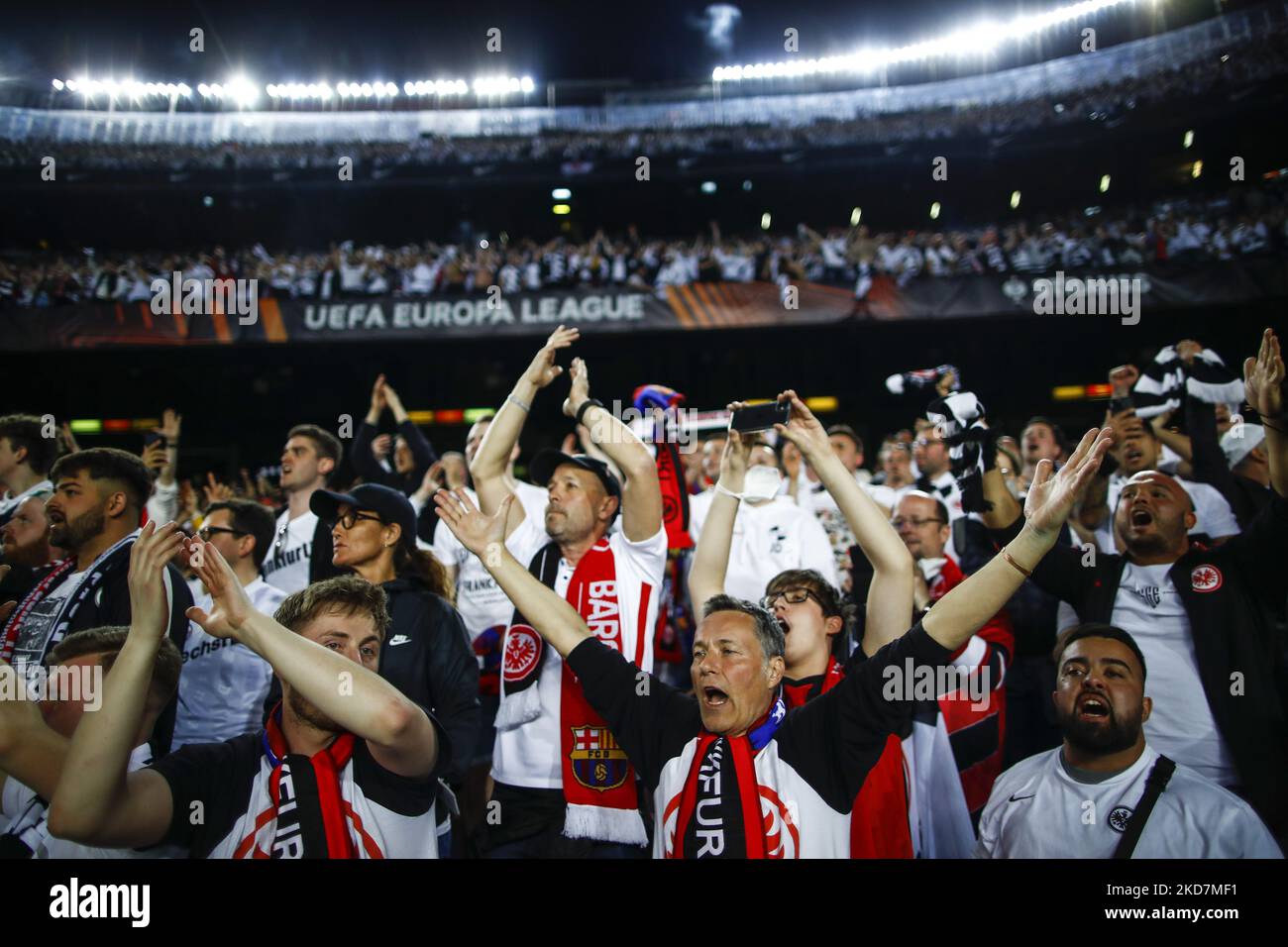 Eintracht Frankfurt fans celebrates the victory during the second leg ...