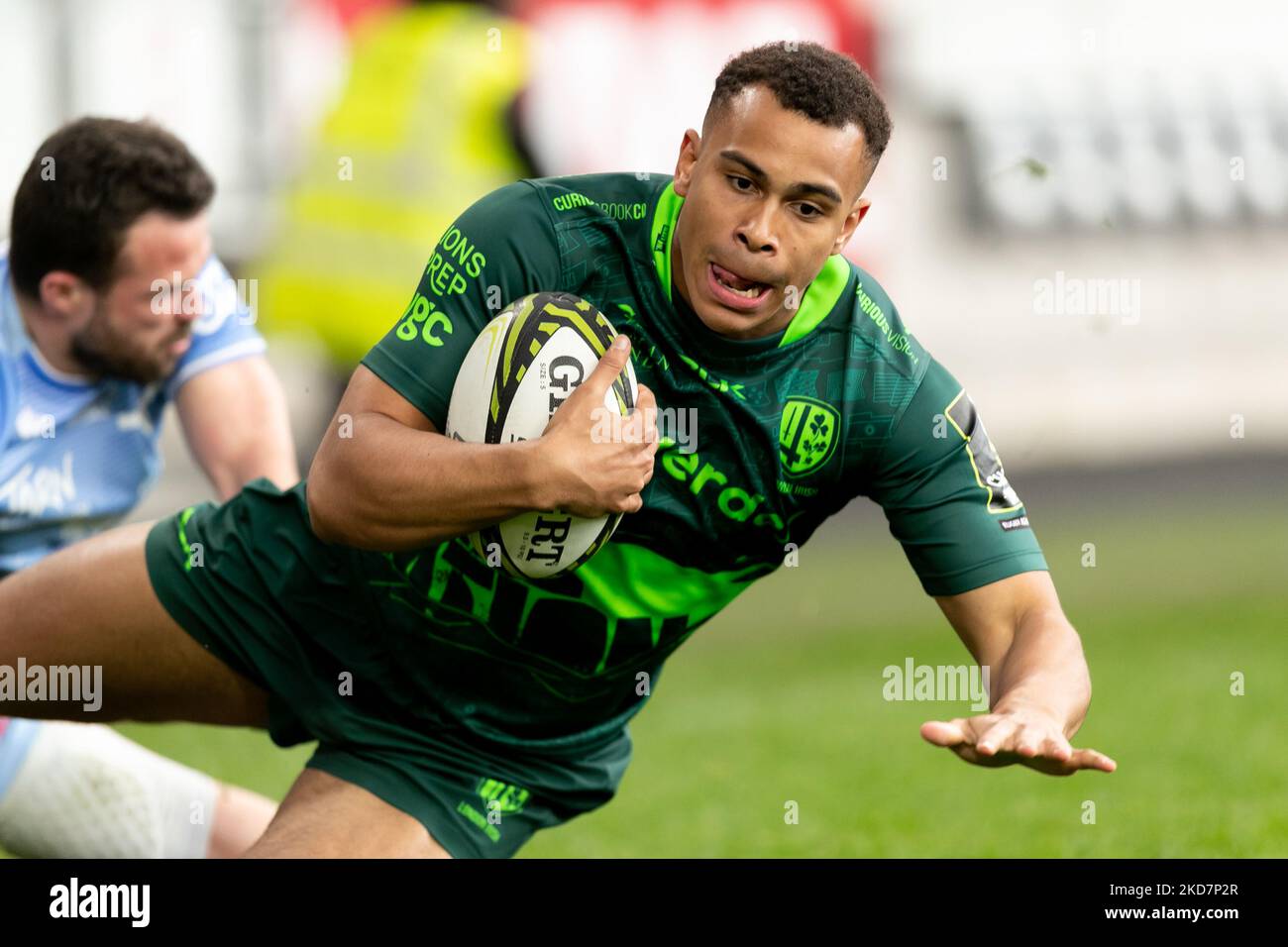 Will Joseph of London Irish scores a try during the European Rugby ...
