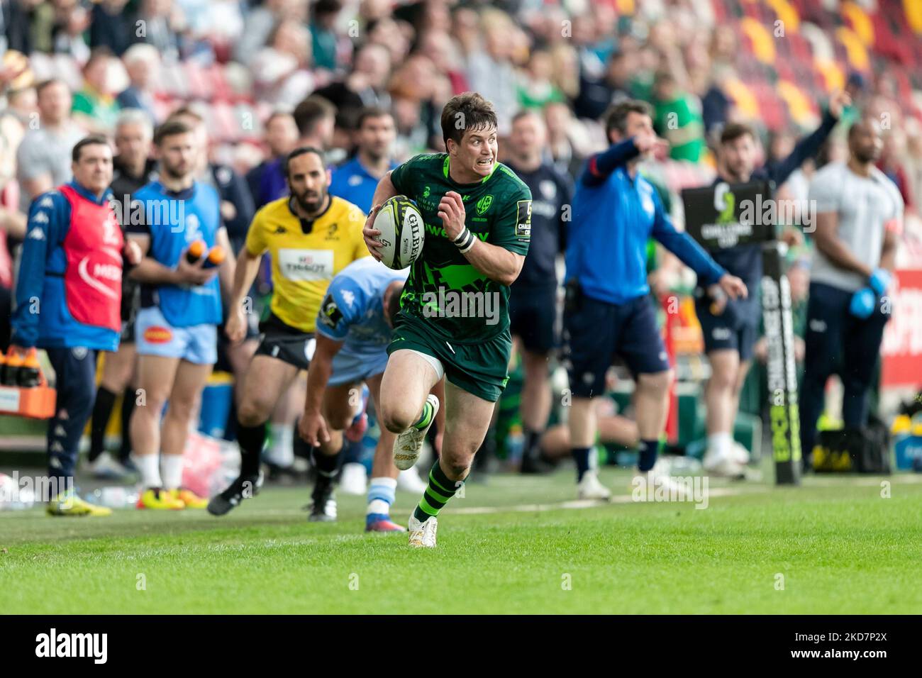 Benhard van Rensburg of London Irish runs with the ball during the ...