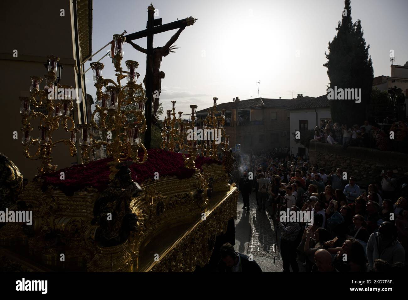 The image of Santisimo Cristo de los Favores in a crowded street during ...