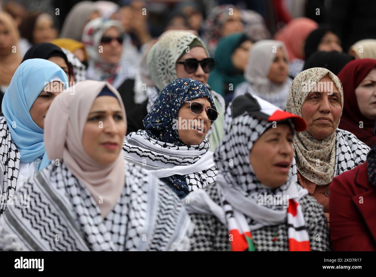 Palestinians take part in a rally marking the 34th anniversary of ...