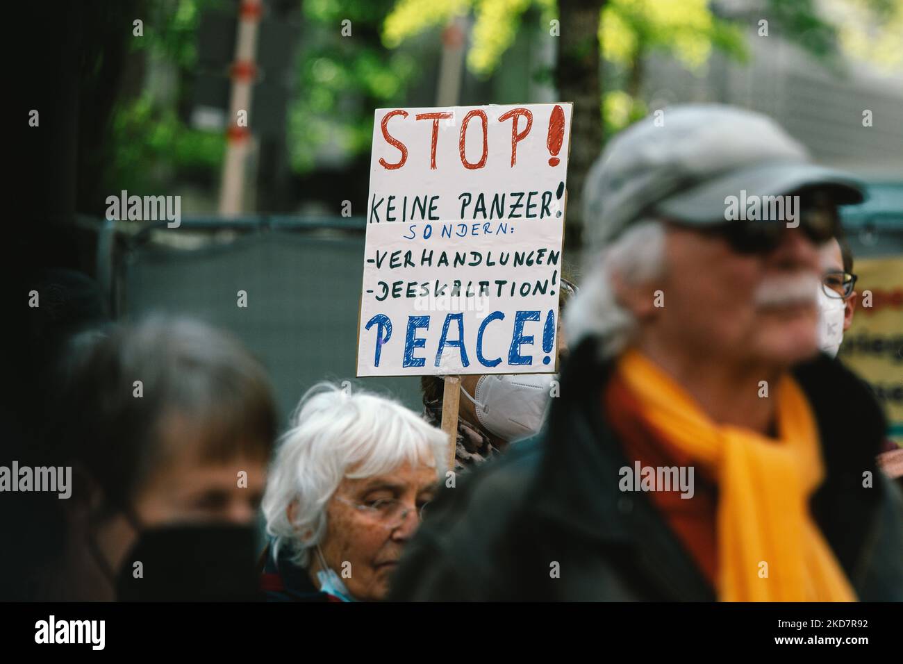 a sign of " stop, no tank " is seen during the Easter peace march in ...