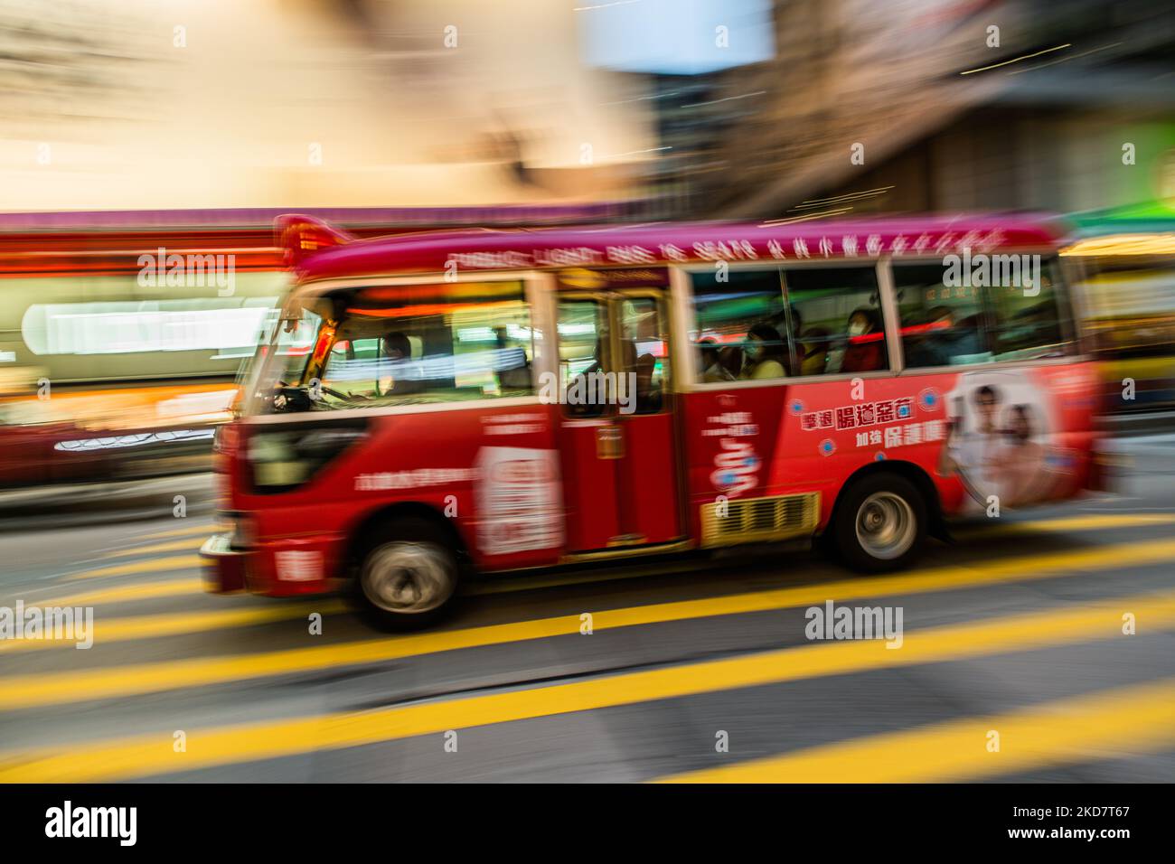 , A red minibus rides on Nathan Road, on April 16, 2022. (Photo by Marc ...