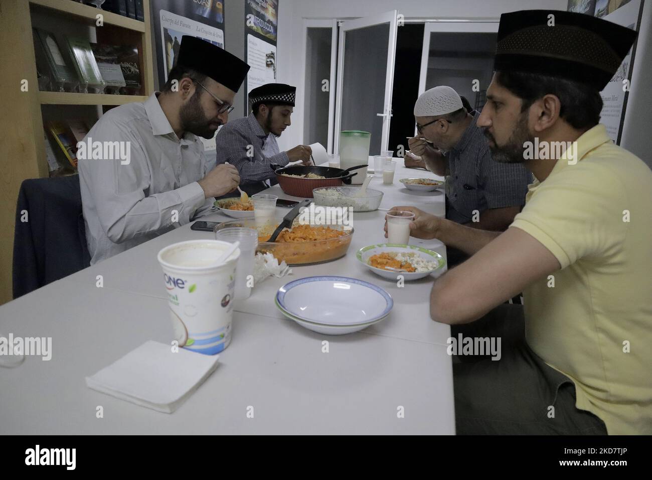 Members of the Muslim community inside a mosque in Mexico City during ...
