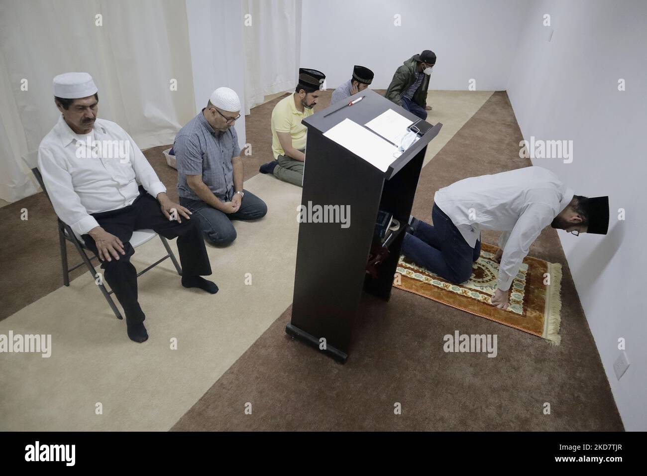 Members of the Muslim community inside a mosque in Mexico City during ...