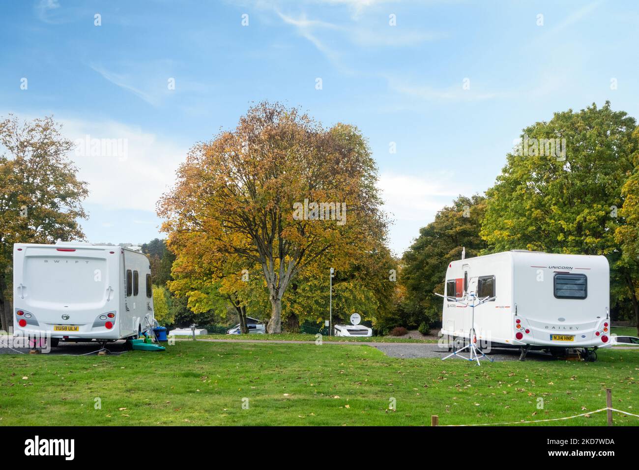 caravans and motorhomes pitched up at the Caravan and camping club site ...