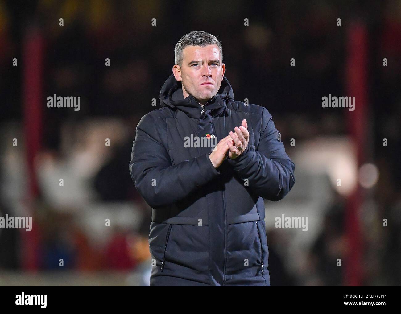 Plymouth Argyle Manager Steven Schumacher applauds the fans at full ...
