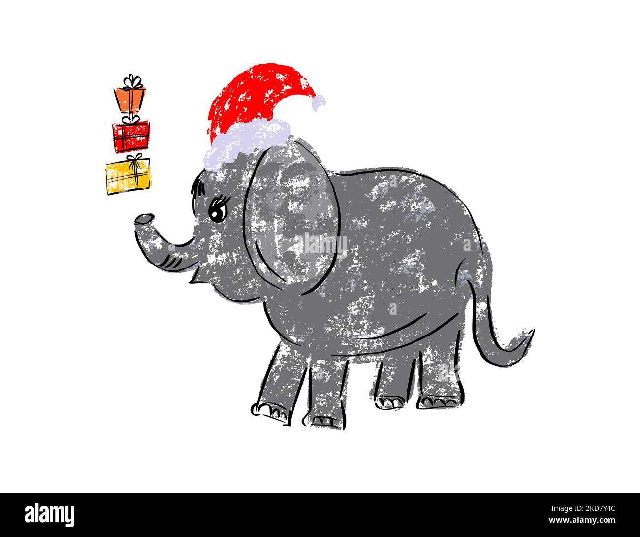 Cute funny elephant with Christmas and New Year gifts in cartoon style ...