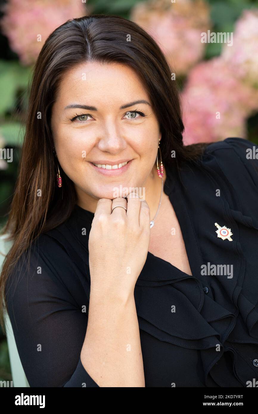 Deputy of the group Renaissance, Julie Delpech poses in the garden of ...