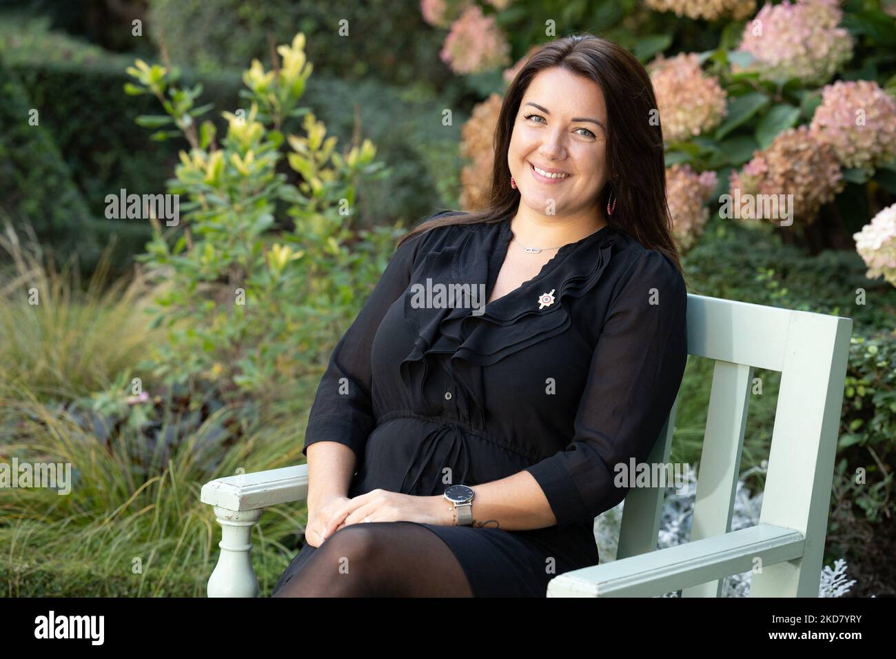 Deputy of the group Renaissance, Julie Delpech poses in the garden of ...