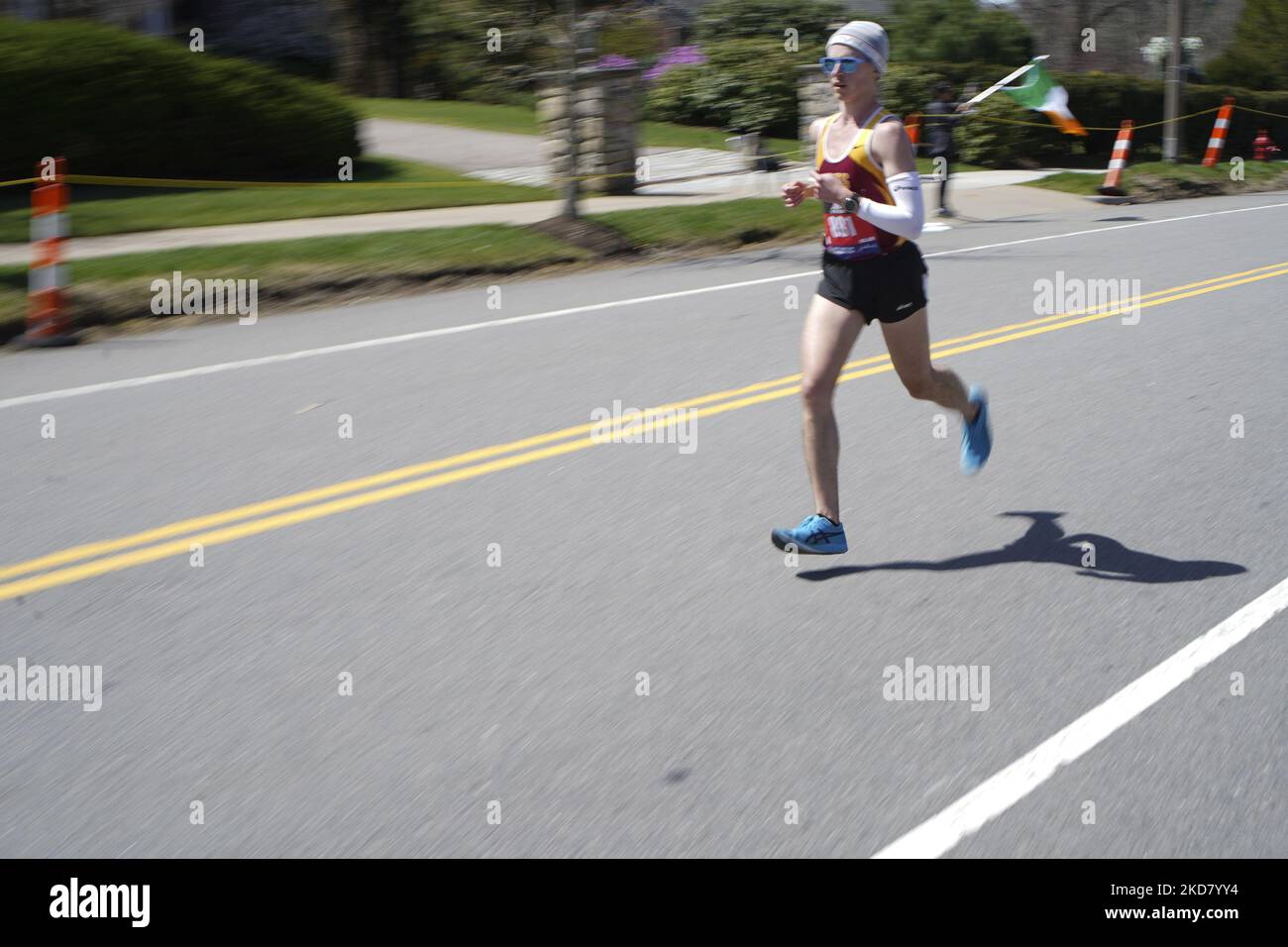 Patrick Keck, USA, passes through mile 17 in Newton, Massachusetts ...