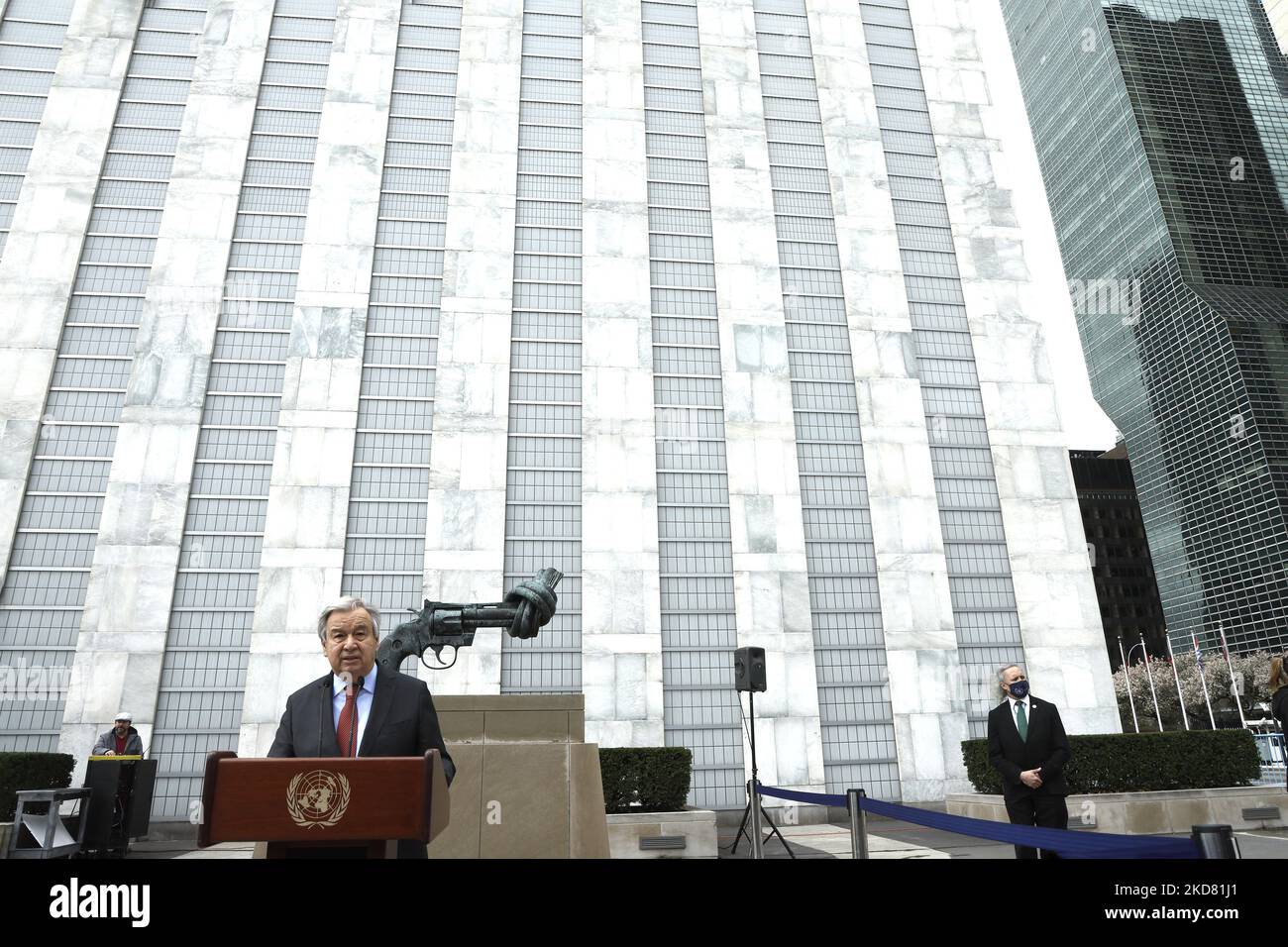UN Secretary General Antonio Guterres speaks to the press about the ...