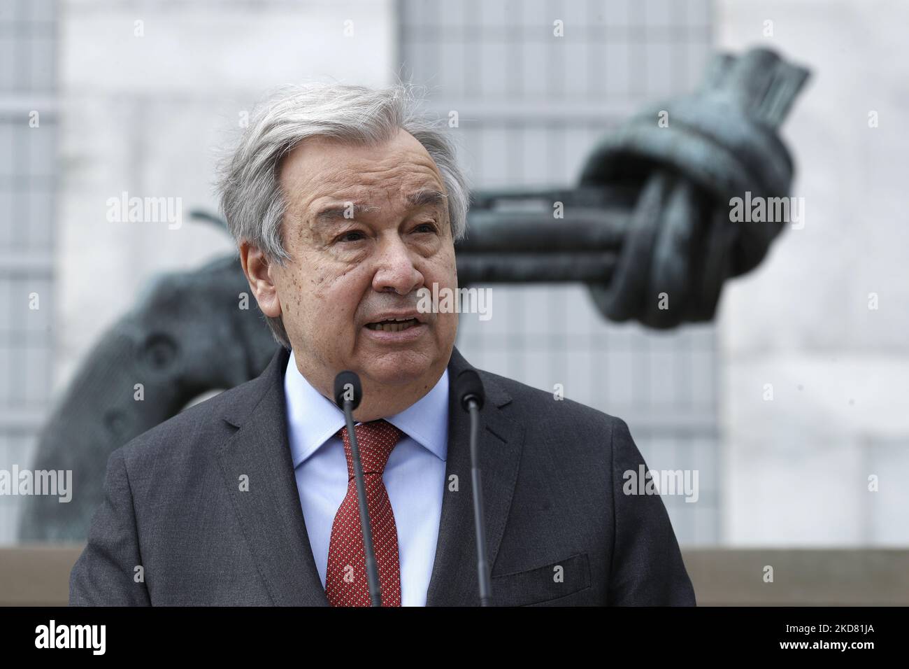 UN Secretary General Antonio Guterres speaks to the press about the ...
