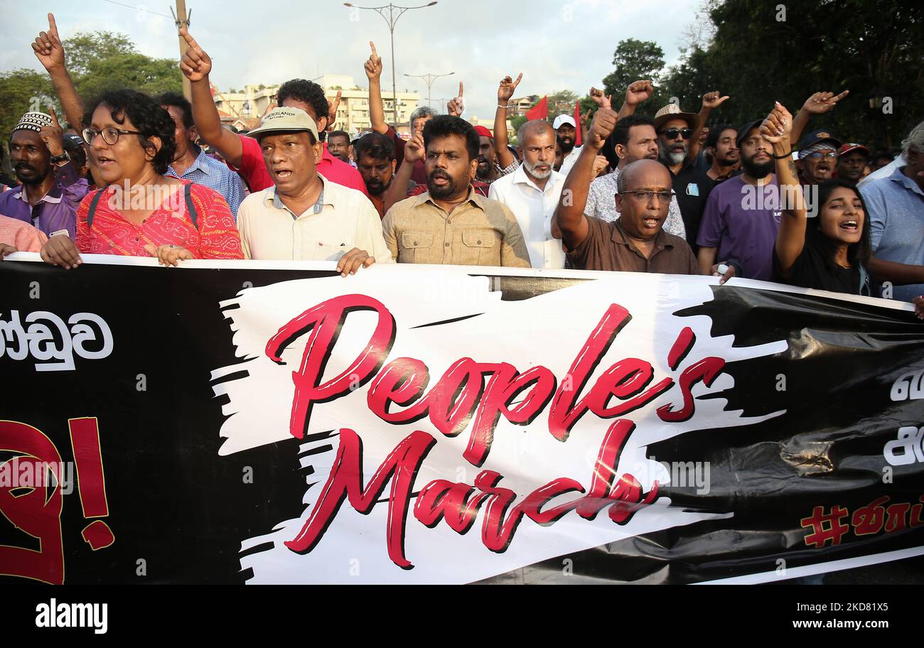 Supporters of the opposition People's Liberation Front (JVP) shout ...