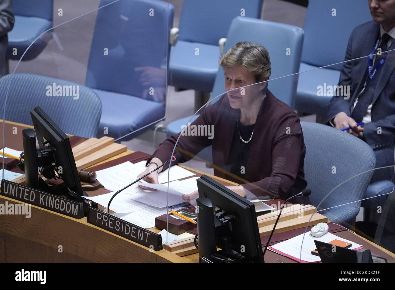 Ambassador Barbara Woodward of the United Kingdom speaks during a ...