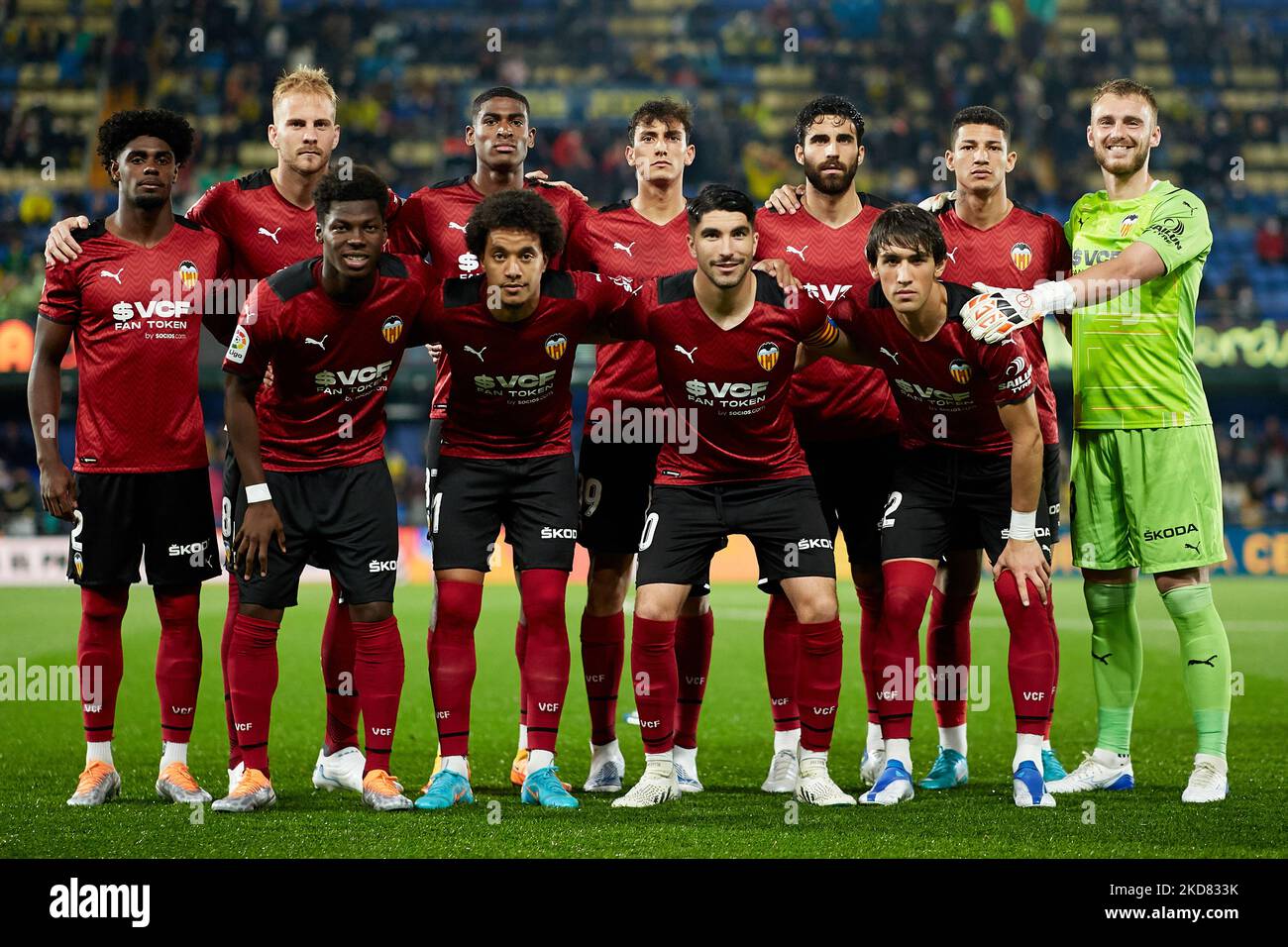 Valencia CF players line up for a team photo prior to the La Liga ...