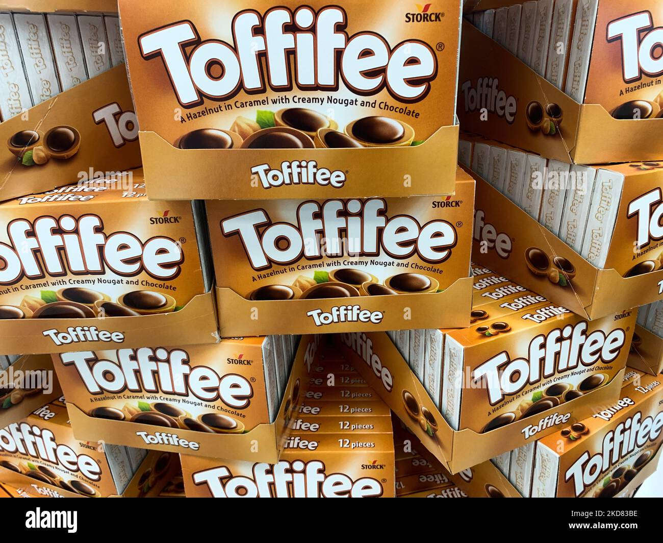 Toffifee packaging are seen in a store in Poland on April 19, 2022 ...