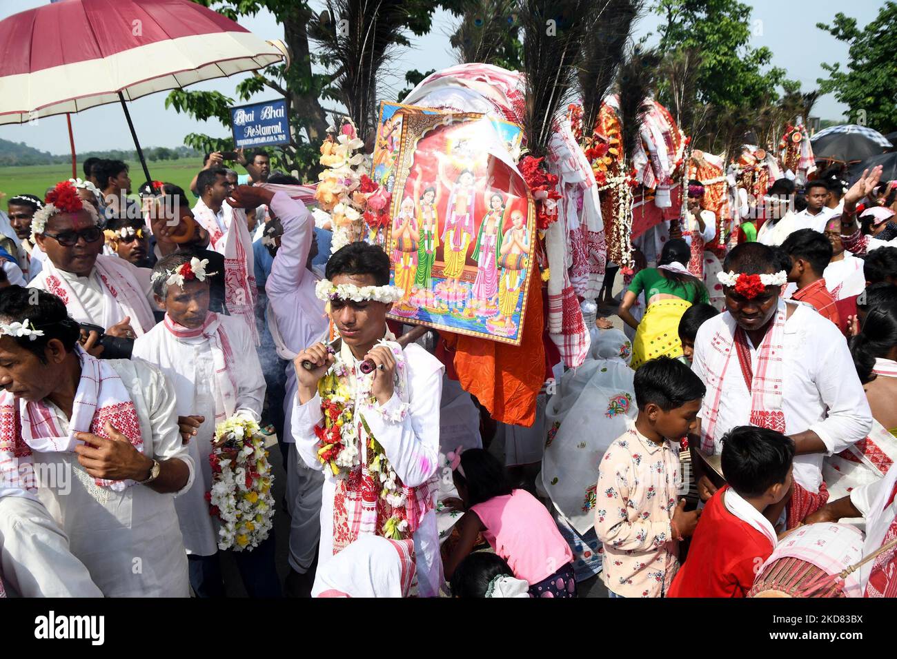 Villagers participate in a religious procession during the traditional ...