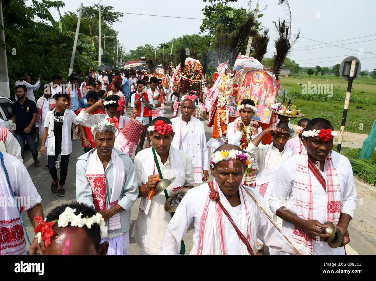 Villagers participate in a religious procession during the traditional ...