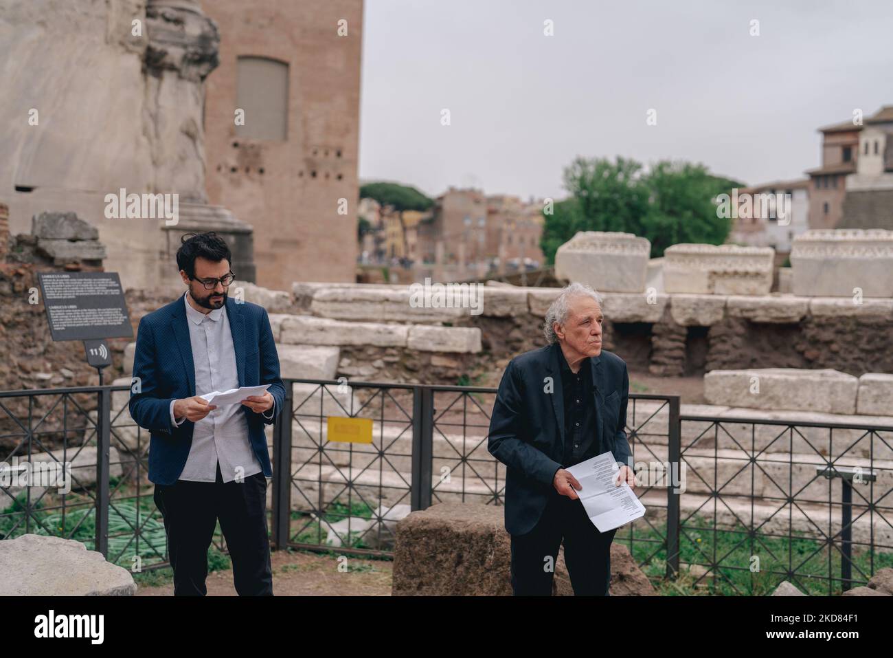 Director Abel Ferrara and poet Gabriele Tinti attend the reading by ...