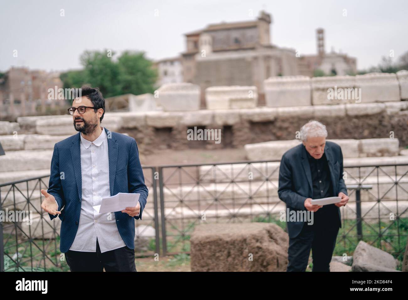 Director Abel Ferrara and poet Gabriele Tinti attend the reading by ...