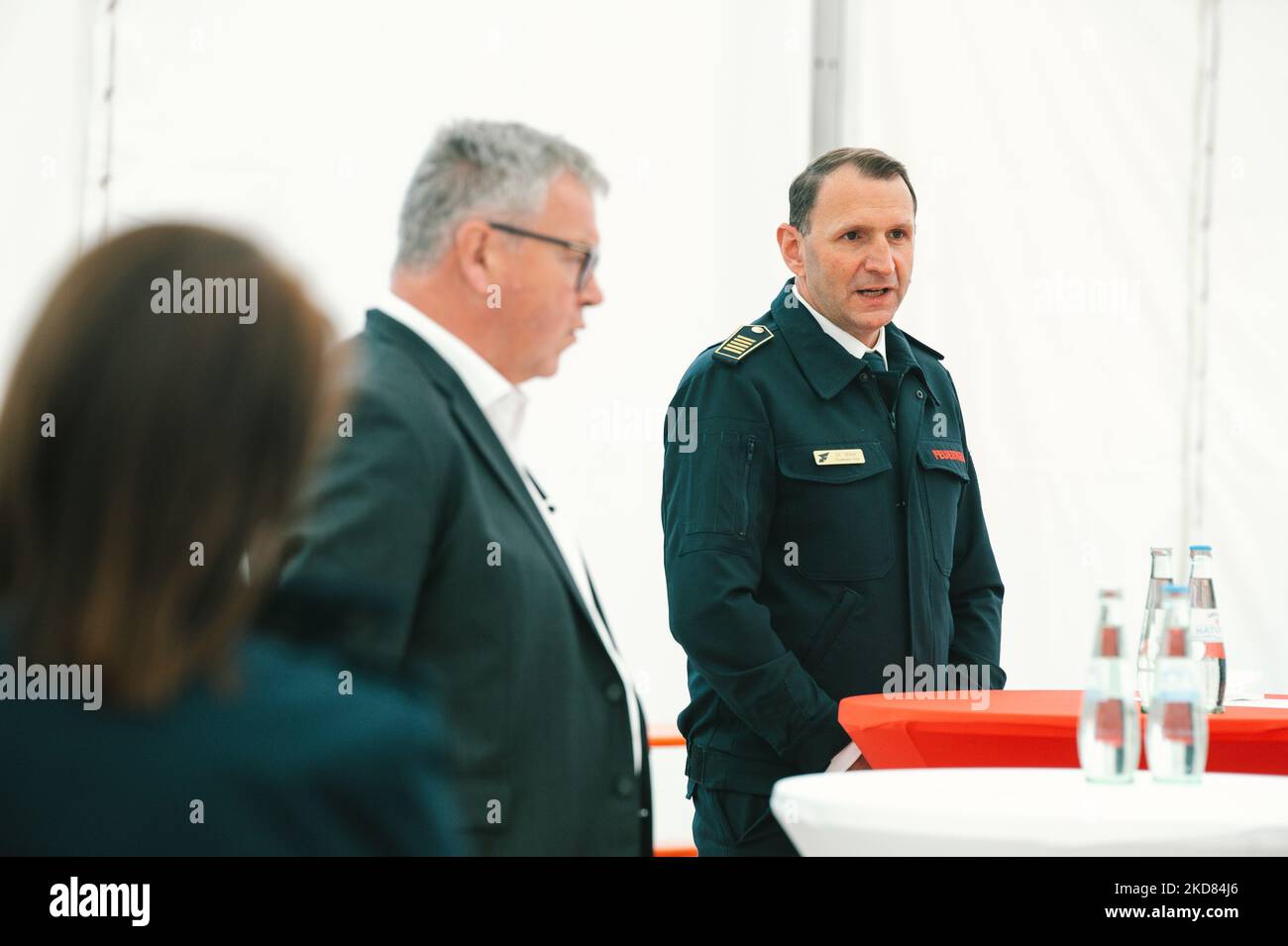 Dr. Christian Miller, Director of cologne fire department speaks during ...