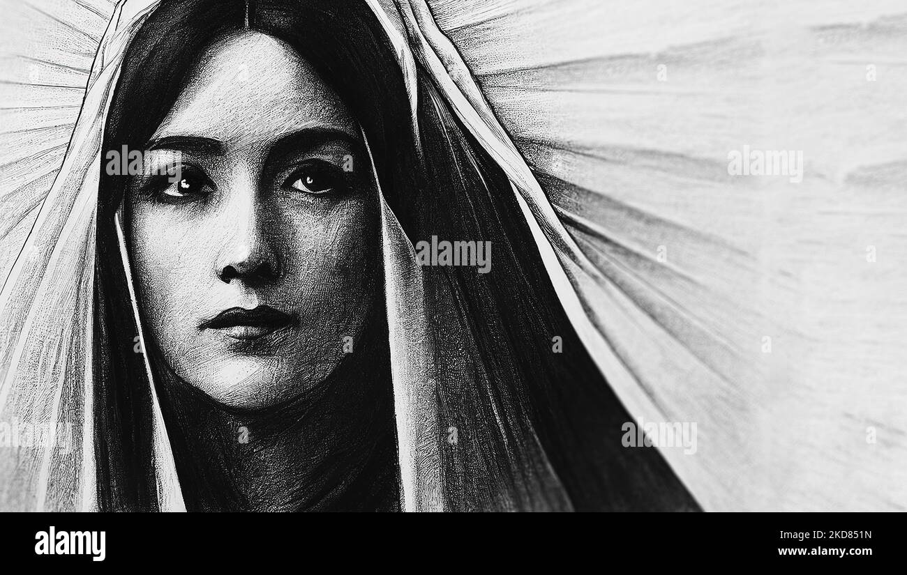 A charcoal drawing of Virgin Mary Stock Photo - Alamy