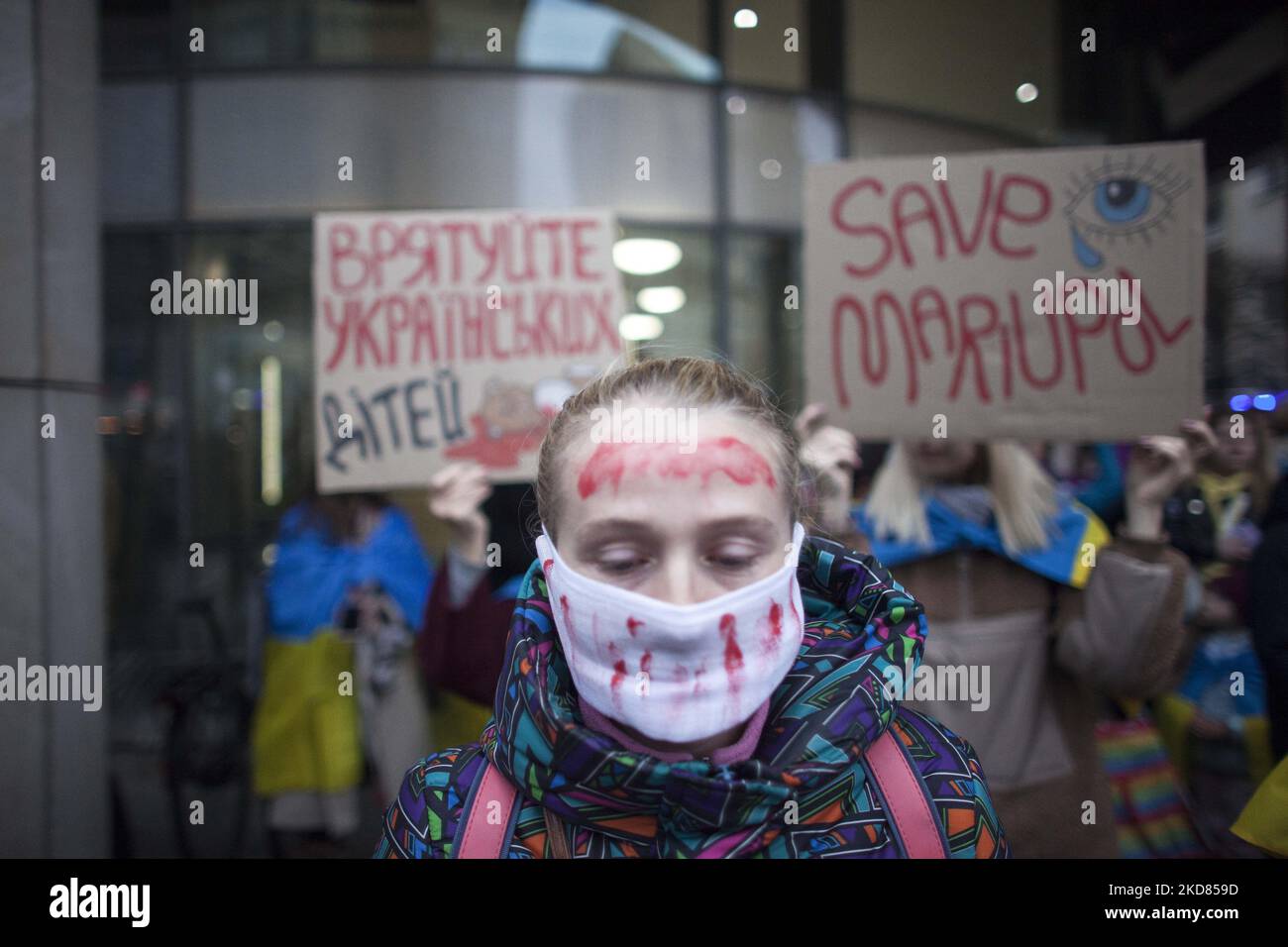 Save Ukrainian Children demo in Warsaw seen in Warsaw on April 22, 2022 ...