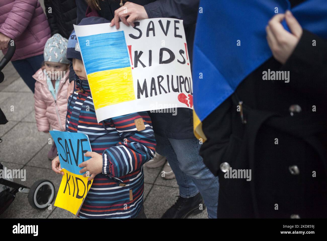 Save Ukrainian Children demo in Warsaw seen in Warsaw on April 22, 2022 ...