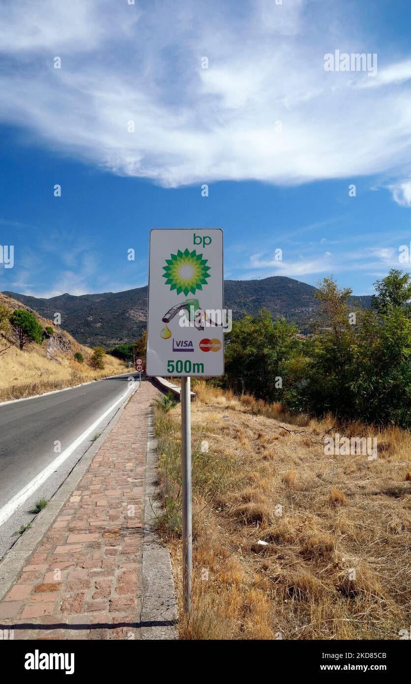 Small advertisement / BP garage sign at 500m. Lesbos views. Signs Stock ...
