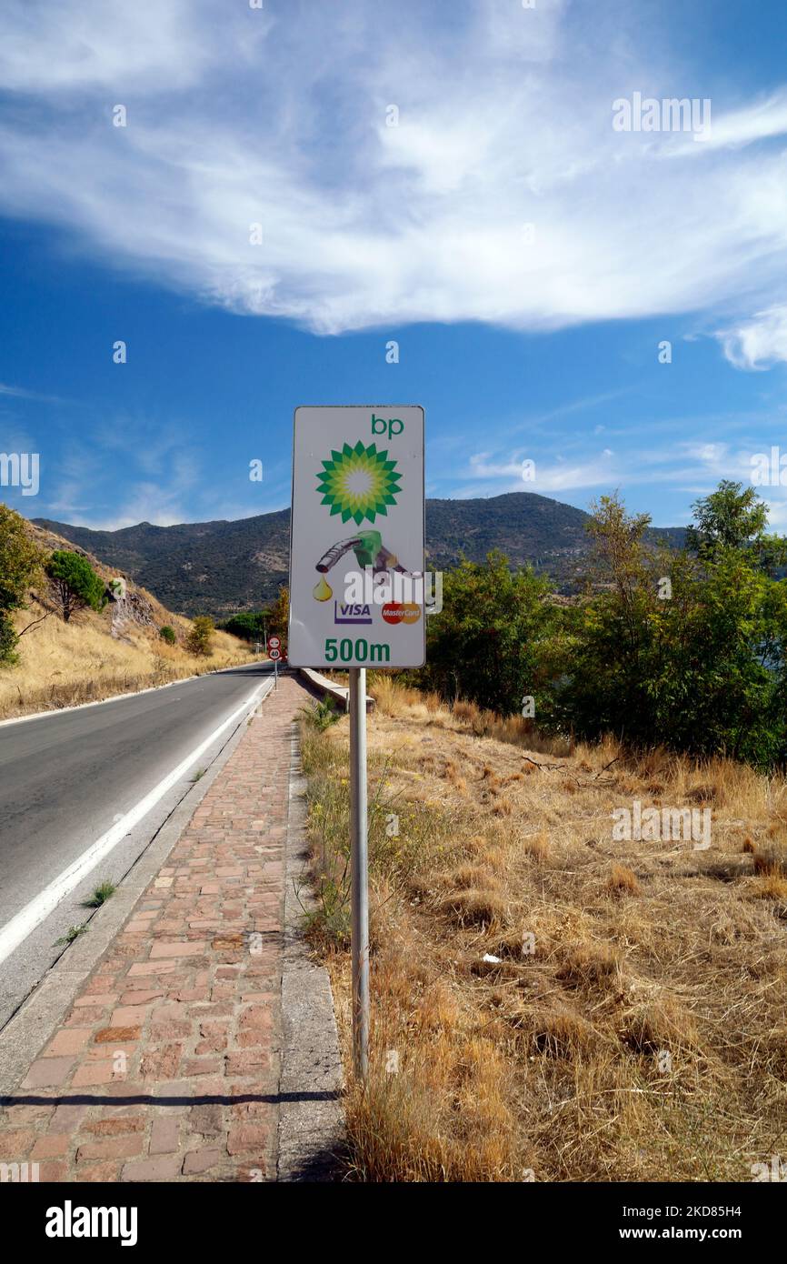 Small advertisement / BP garage sign at 500m. Lesbos views. Signs Stock ...
