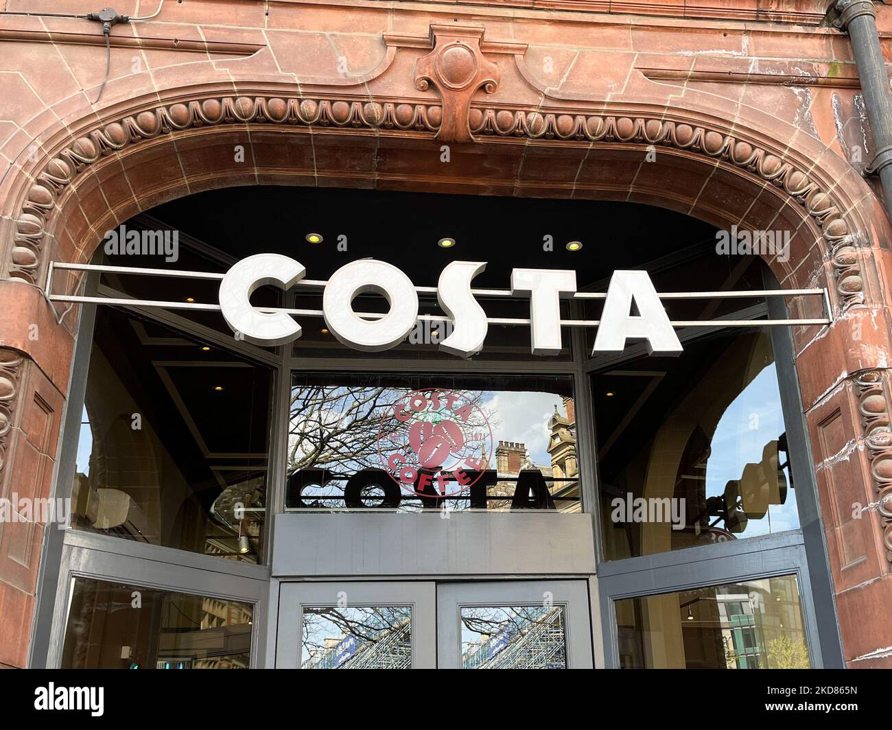 A Costa logo is seen in London 22 April 2022. (Photo by Giannis ...