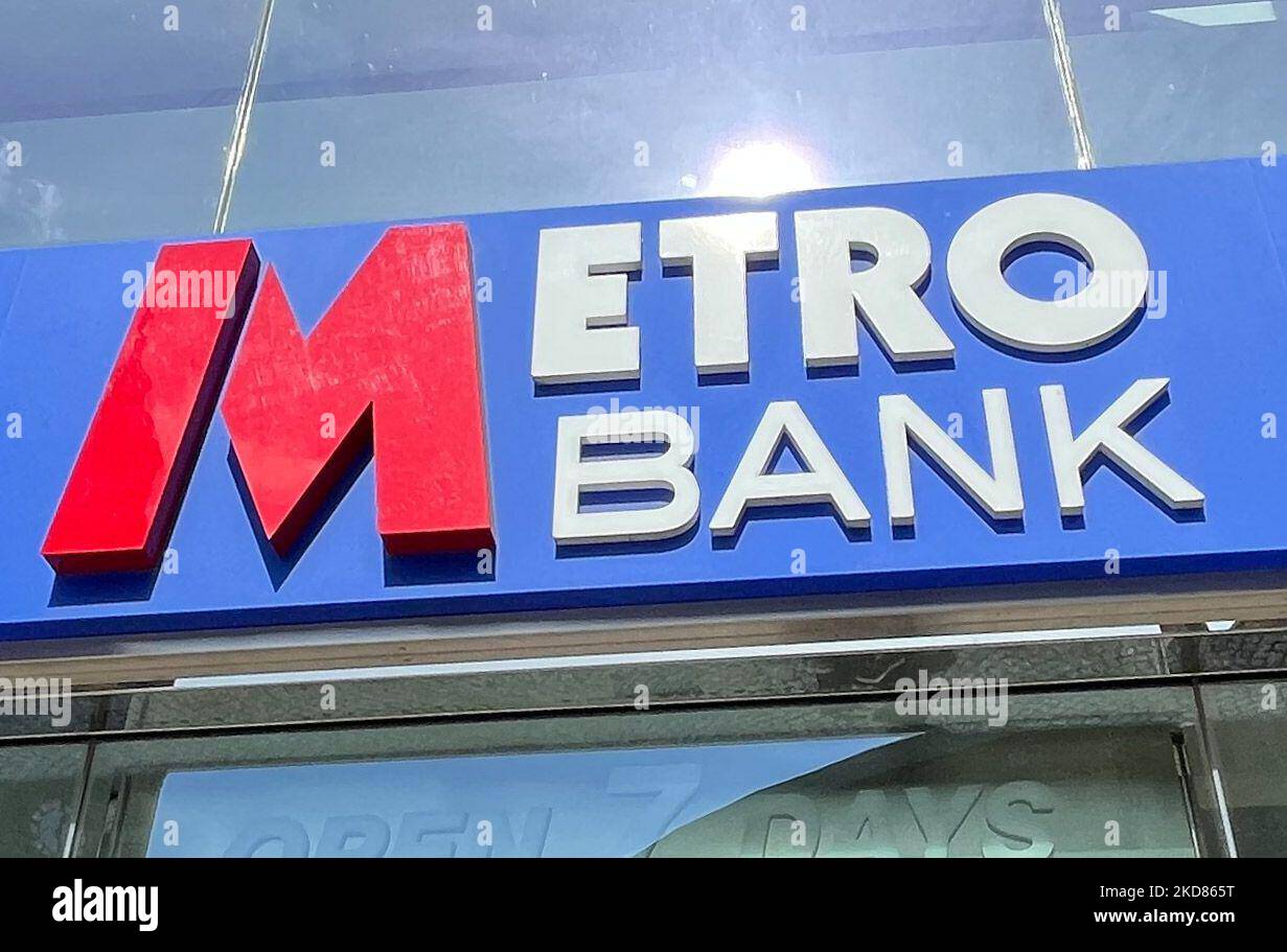 A Metro bank logo is seen in London 22 April 2022. (Photo by Giannis ...