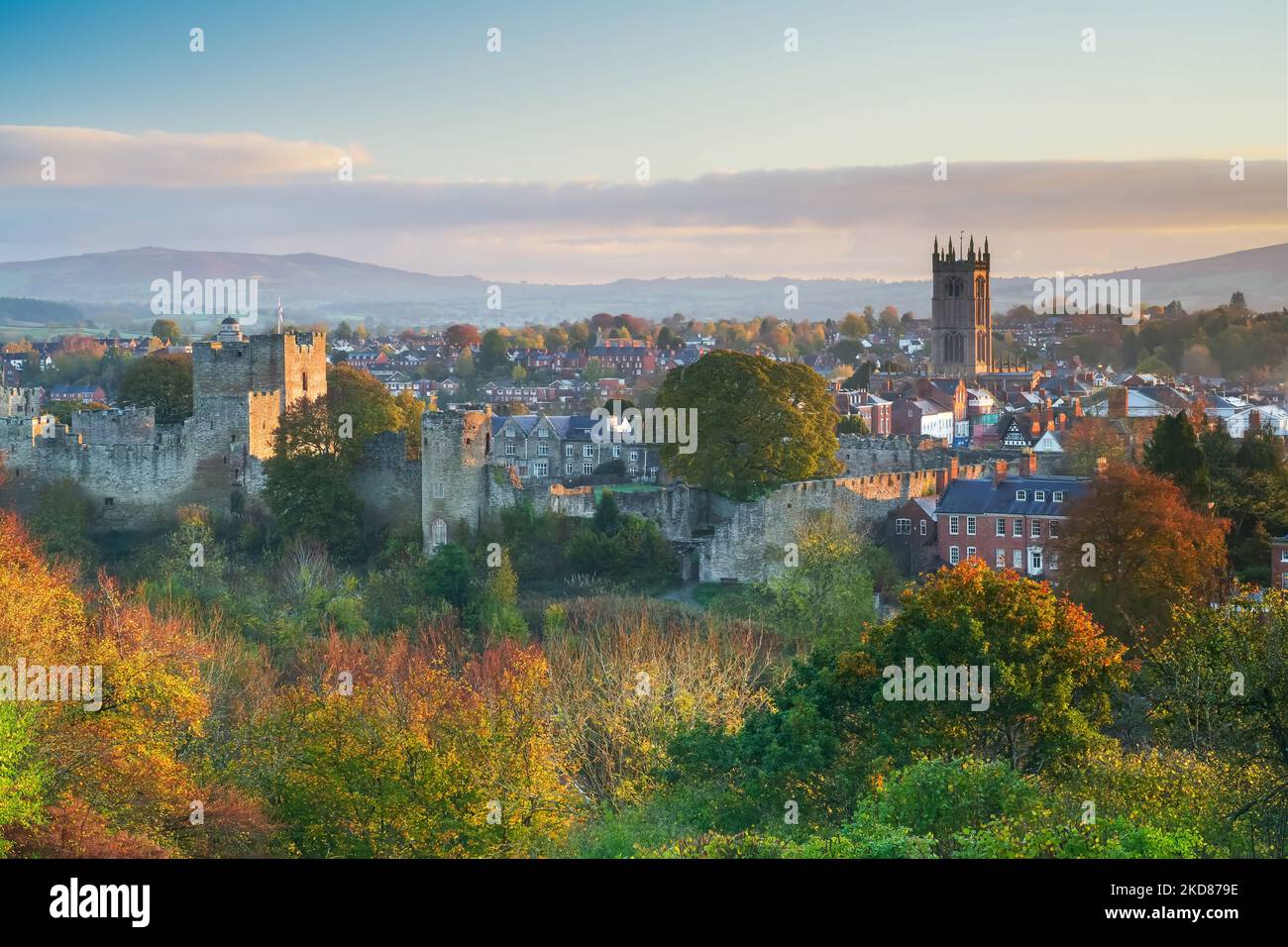 Autumnal sunrise at Ludlow Castle in Shropshire,UK taken from ...