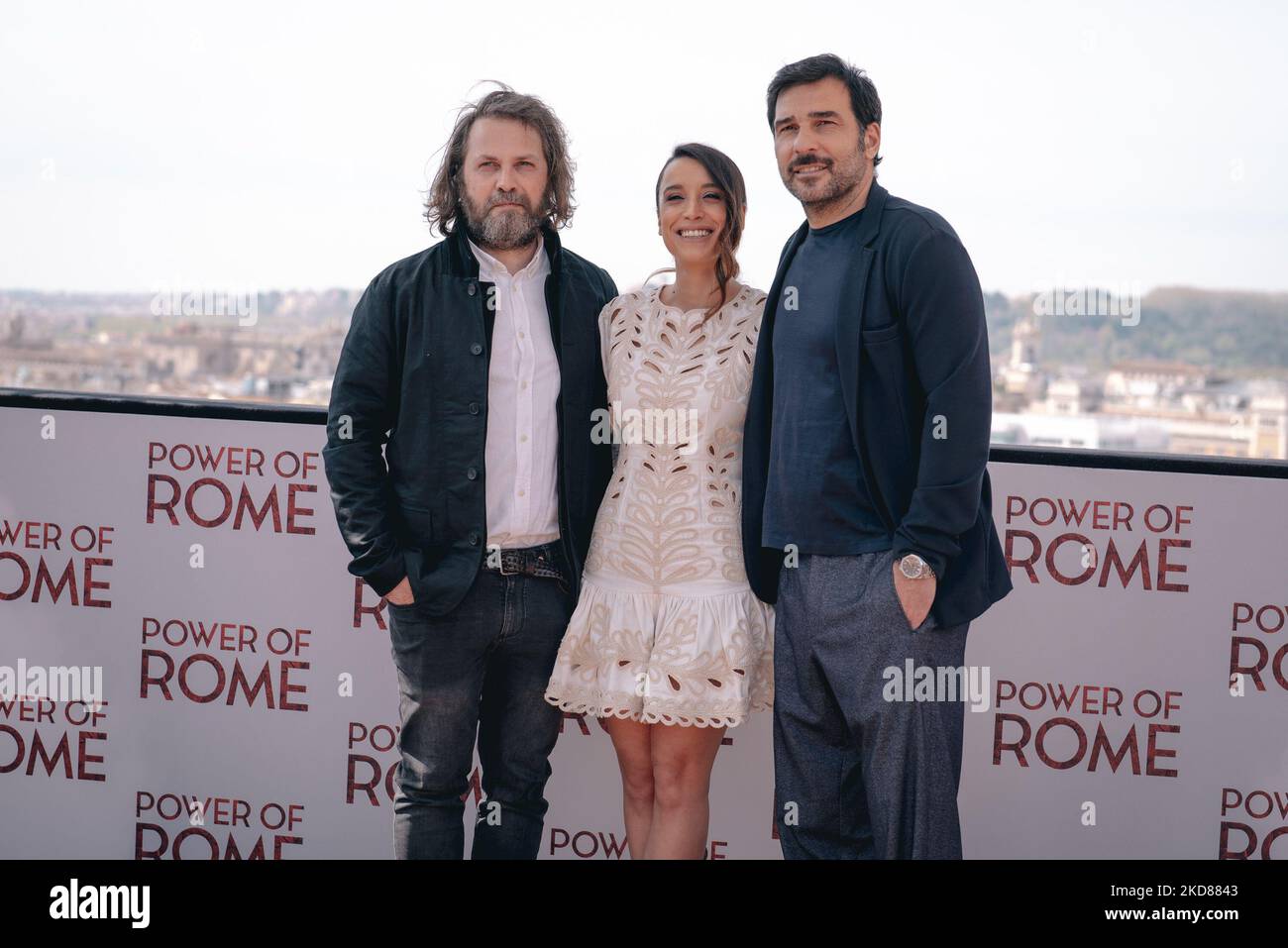 Giovanni Troilo (L), Edoardo Leo, and Giorgia Spinelli attend the ...