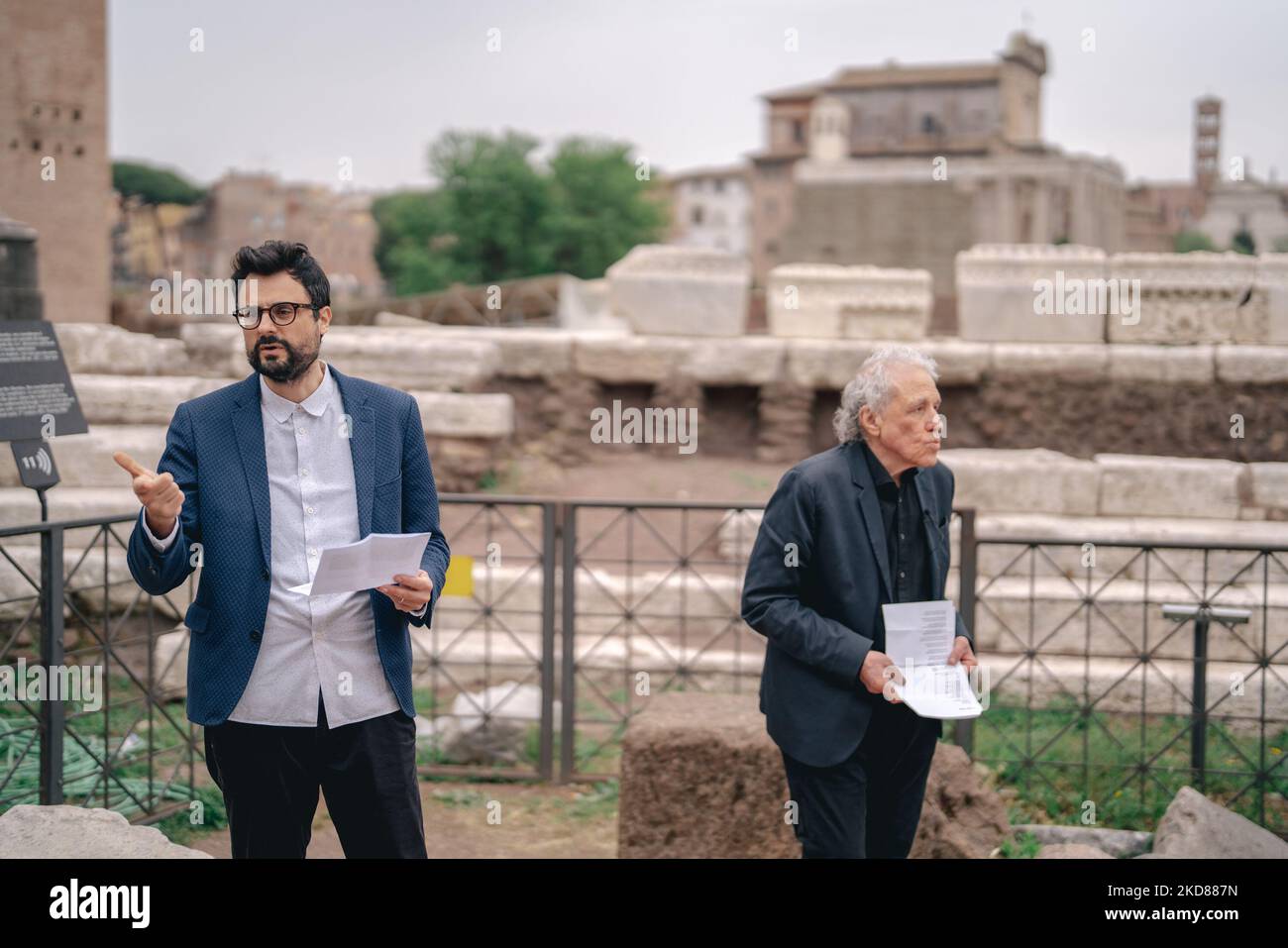 Director Abel Ferrara and poet Gabriele Tinti attend the reading by ...