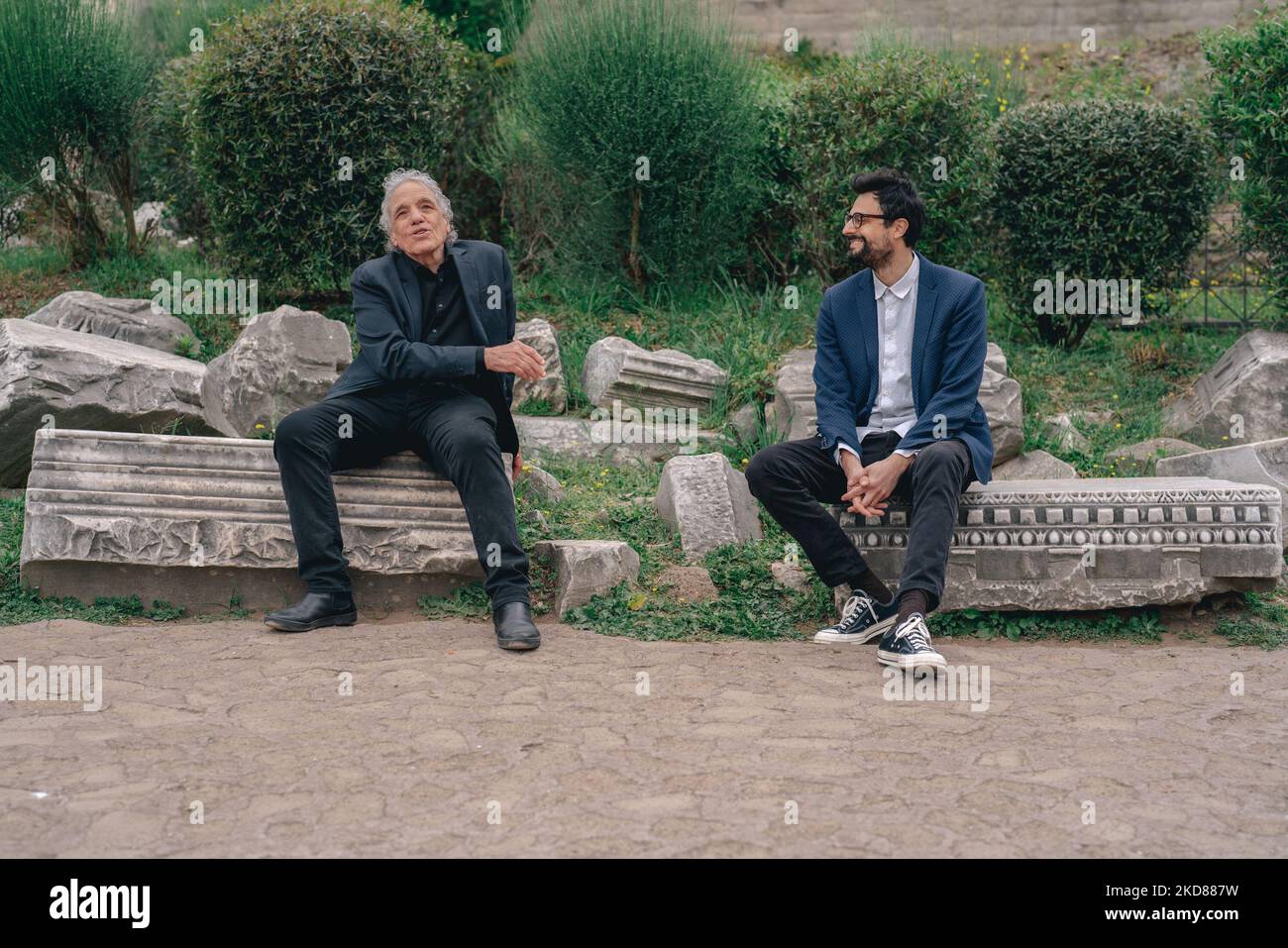 Director Abel Ferrara and poet Gabriele Tinti attend the reading by ...