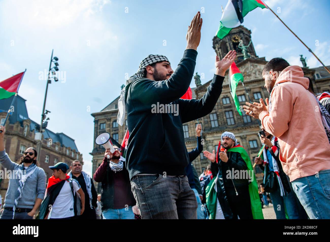 The Palestinian community gathered at the Dam Square in Amsterdam to ...