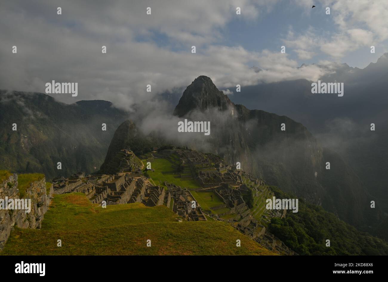 View of the ancient Inca city of Machu Picchu located in the Andes at ...