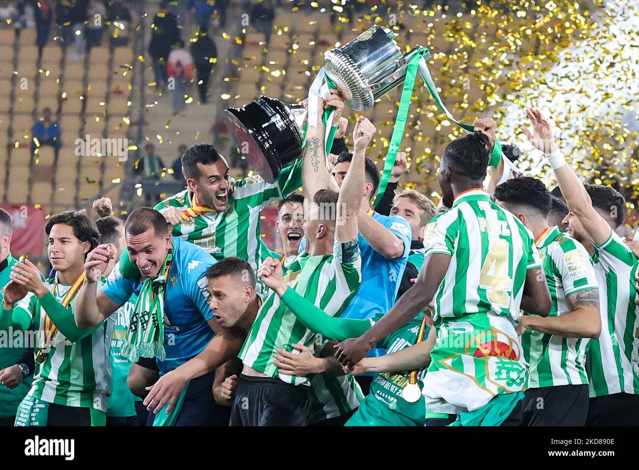 Joaquin of Real Betis lifts the Copa del Rey Trophy after the Copa del ...