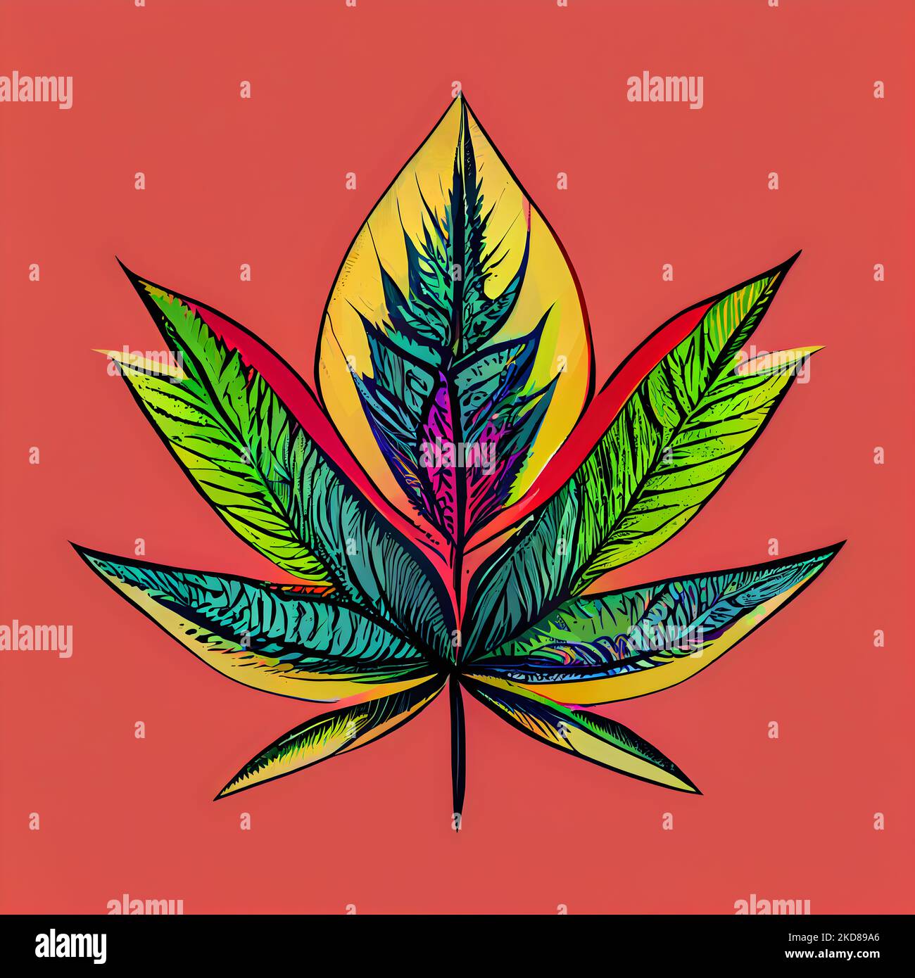 A colourful leaf on an orange background Stock Photo - Alamy