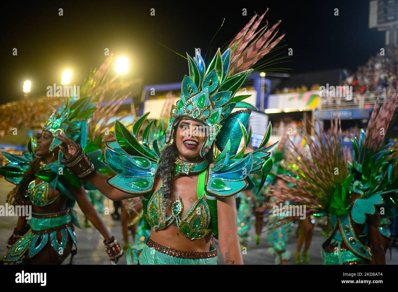 Members of Portela Samba School perform at the Marques de Sapucai ...