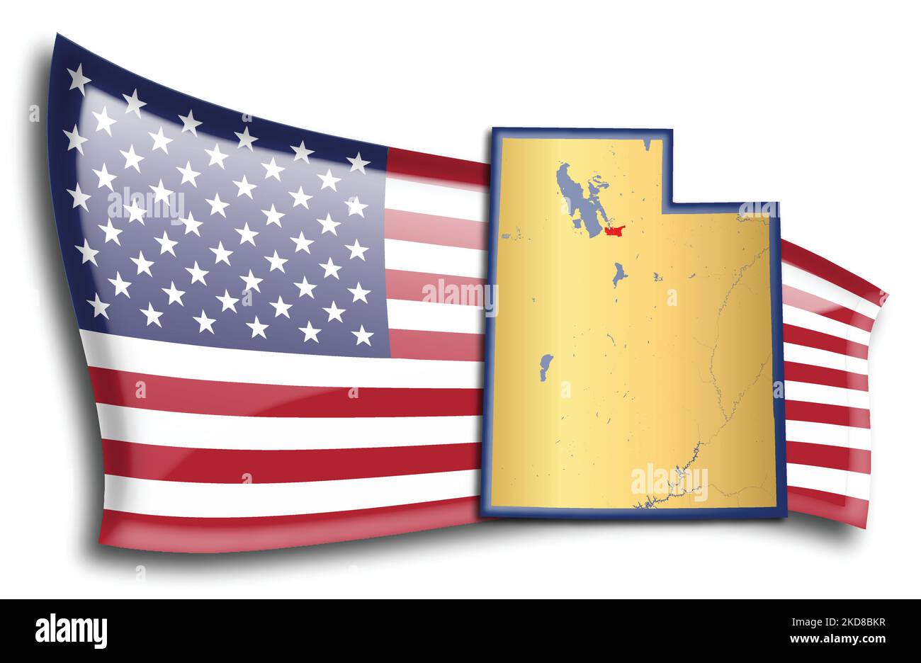 U.S. states - map of Utah against an American flag. Rivers and lakes ...