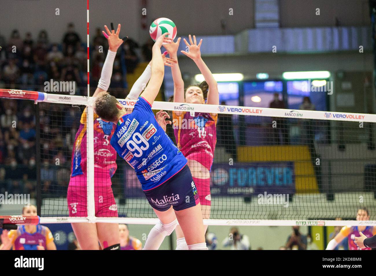 Attack of EBRAR KARAKURT (Novara) during the Volleyball Italian Serie ...
