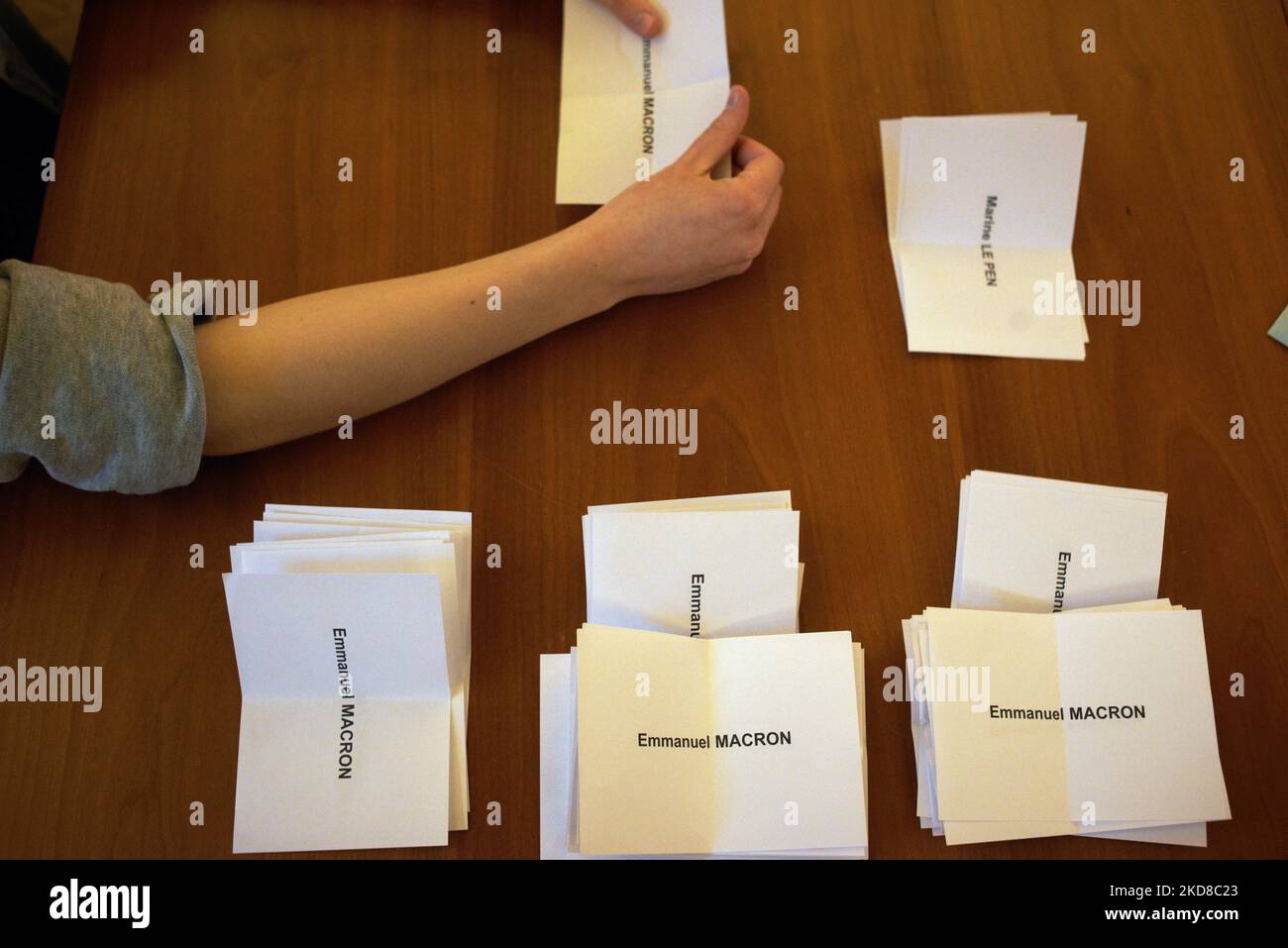 Ballot papers for current and next president Emmanuel Macron. Counting ...