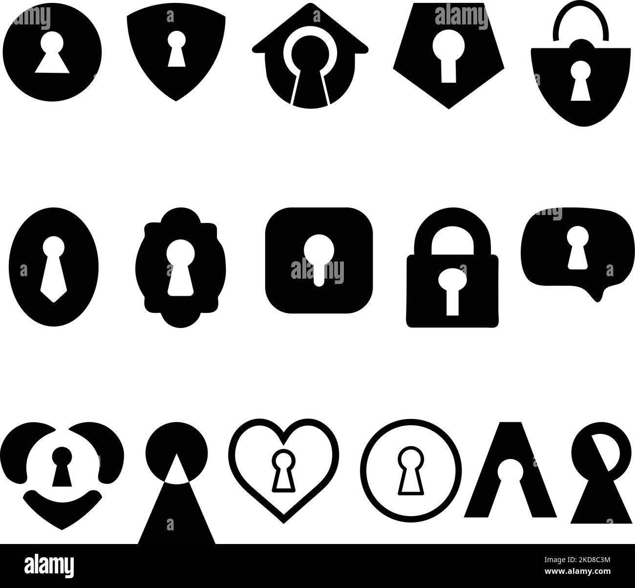 A vector silhouette of lock symbol designs isolated in white background ...