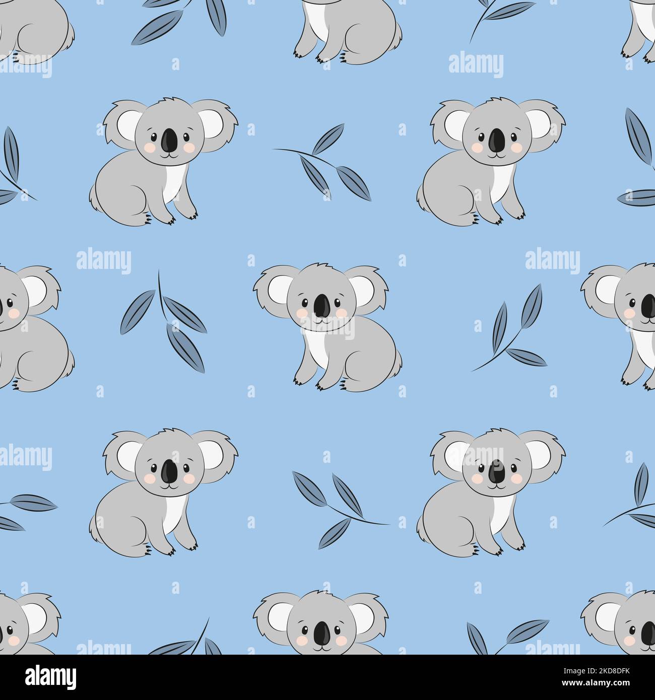 Seamless cute cartoon koala bears pattern. Vector illustration for kids ...