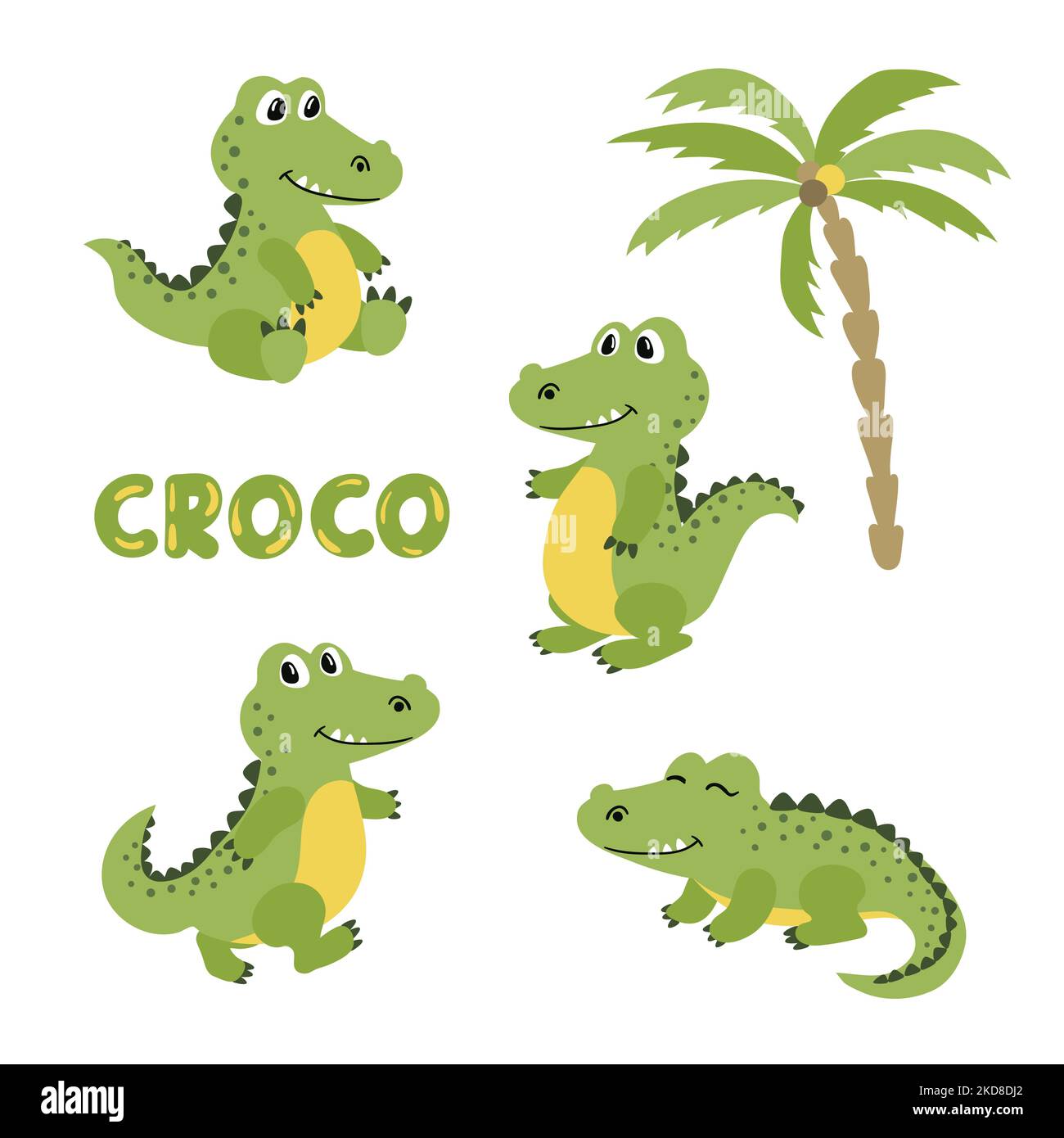 Set of cute cartoon crocodiles. Vector illustration of alligators Stock ...